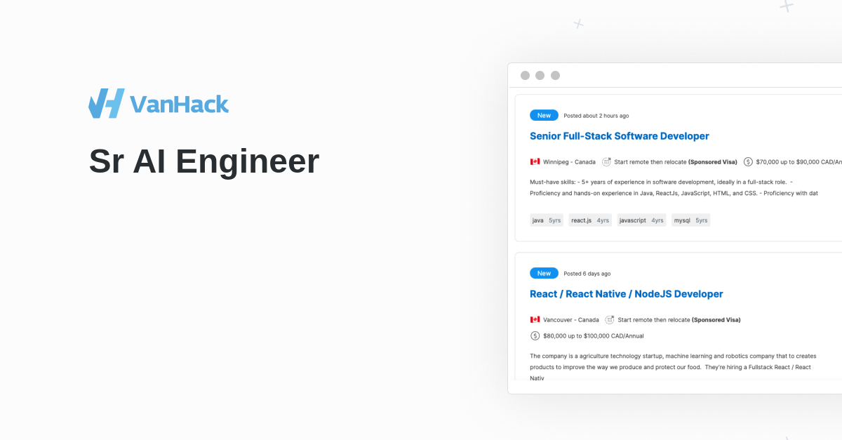 Sr Ai Engineer Vanhack